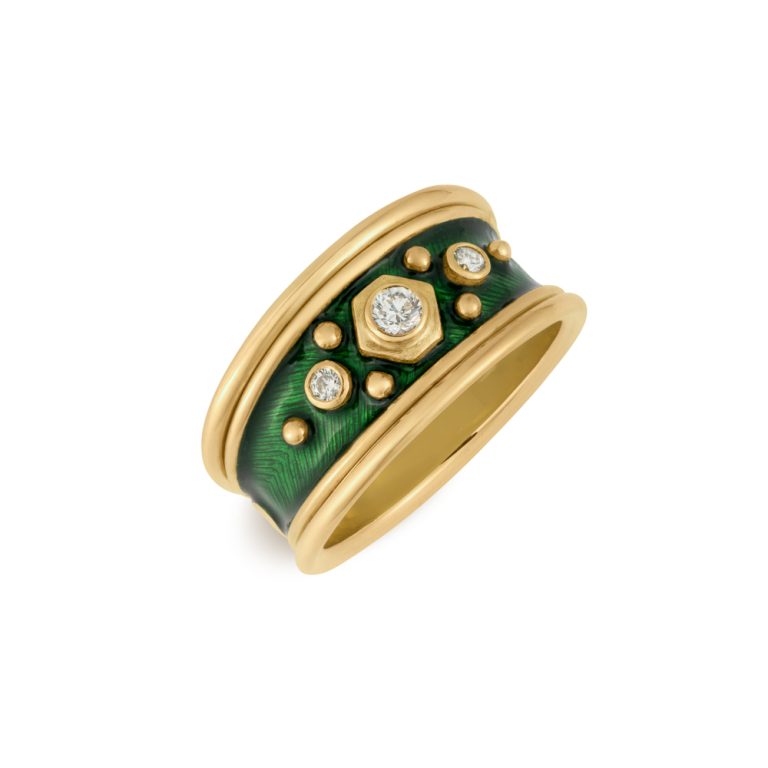 Dark Green Enamel Tapered Templar Ring - Elizabeth Gage