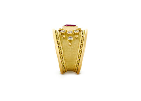 Ruby and Diamond Tapered Templar Ring - Elizabeth Gage